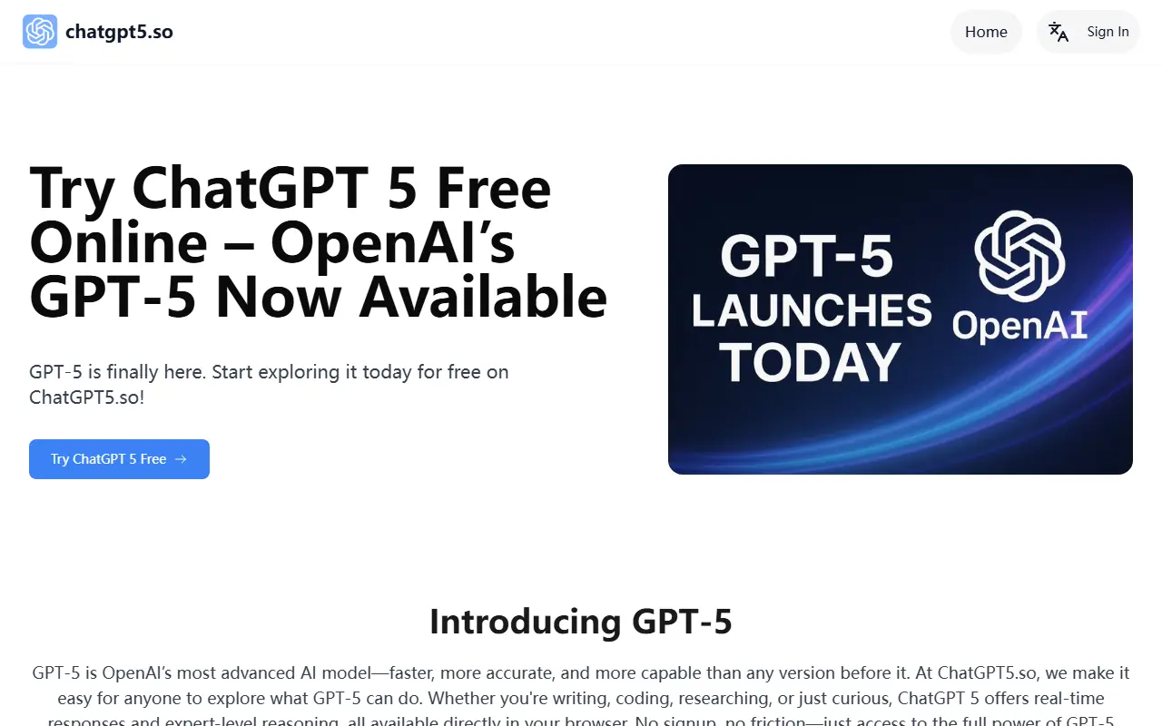 Try GPT-5 Free Online at ChatGPT5.so