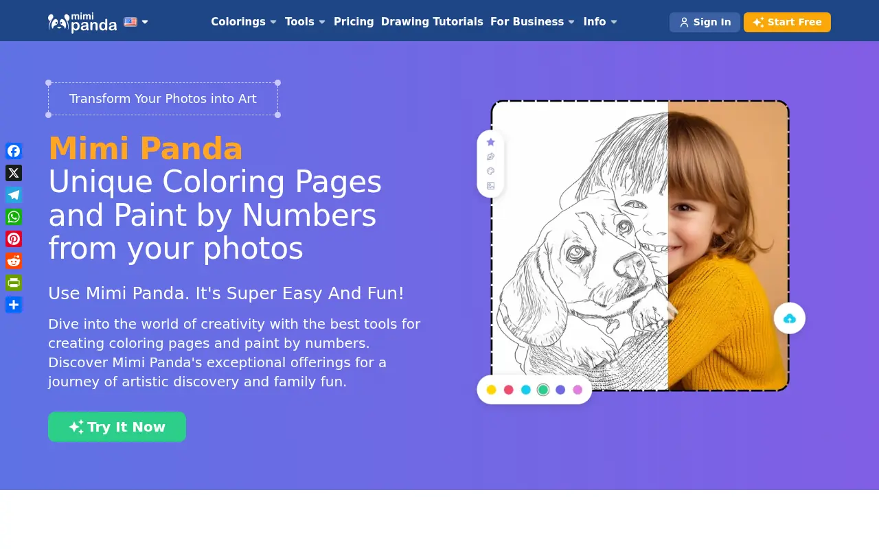 Mimi Panda: AI Photo to Coloring Page & Paint by Numbers Generator